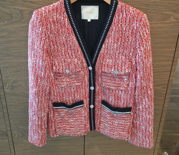 Maje | Jackets & Coats | Maje Red Tweed Jacket Never Worn | Poshmark